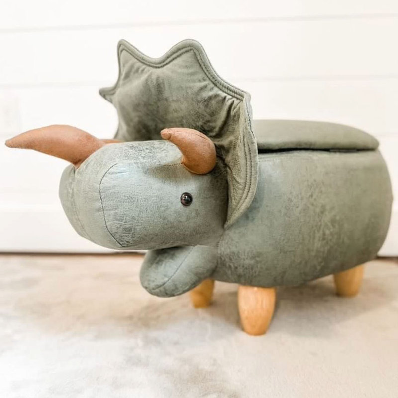Critter Sitters 15 In. Seat Height Green Triceratops Dinosaur Animal Shape Storage Ottoman Stool Wayfair